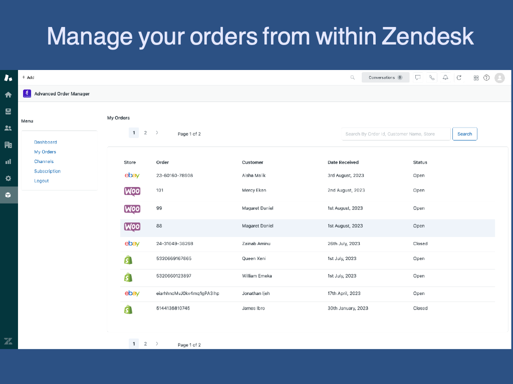 Advanced Order Manager App Integration with Zendesk Support